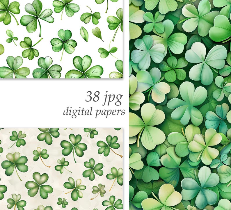 Shamrock Digital Paper, Clover Background, Scrapbook Paper, Digital ...
