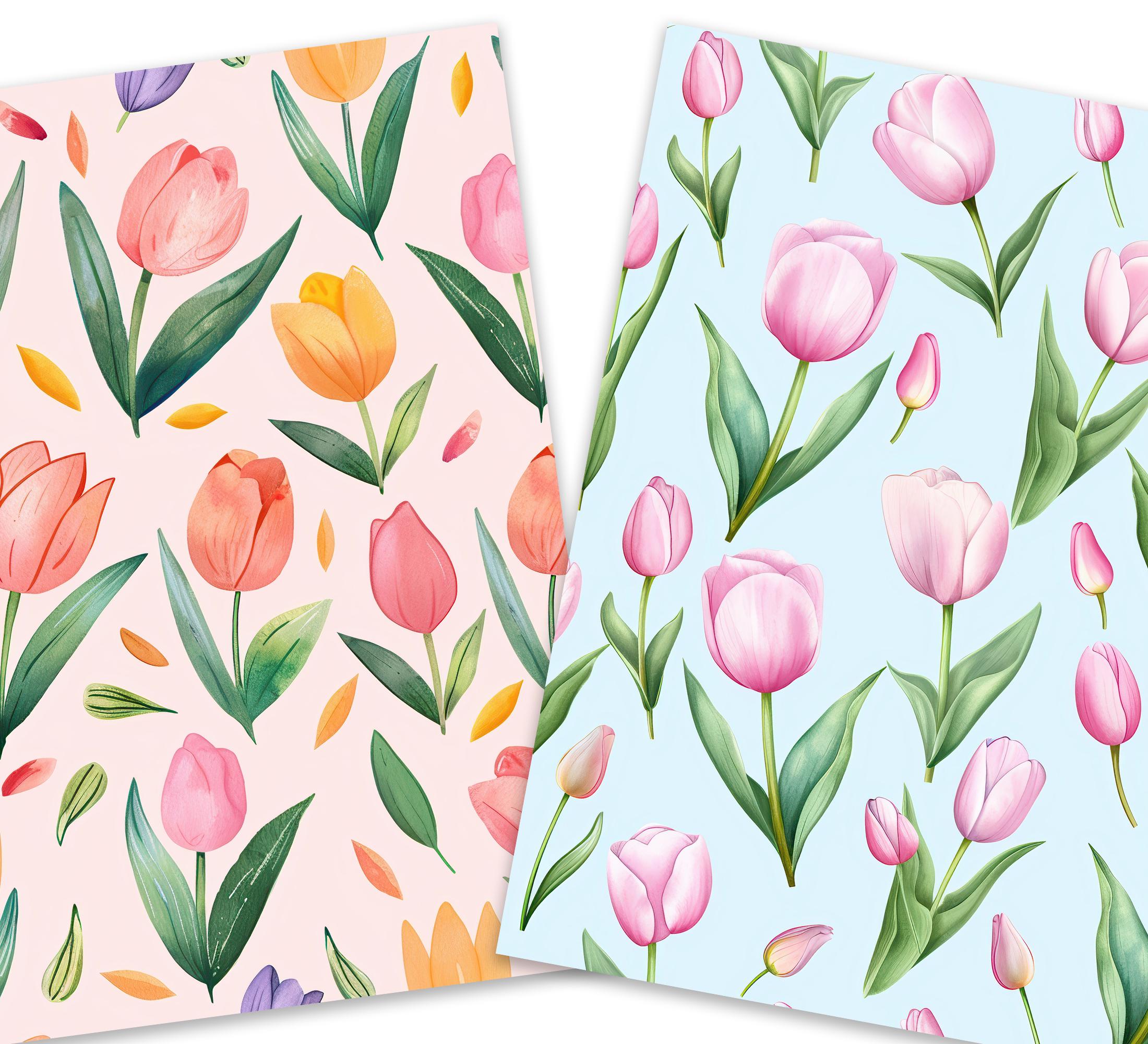 Tulip Digital Paper, Tulip Background Bundle, Spring Flower, Scrapbook ...
