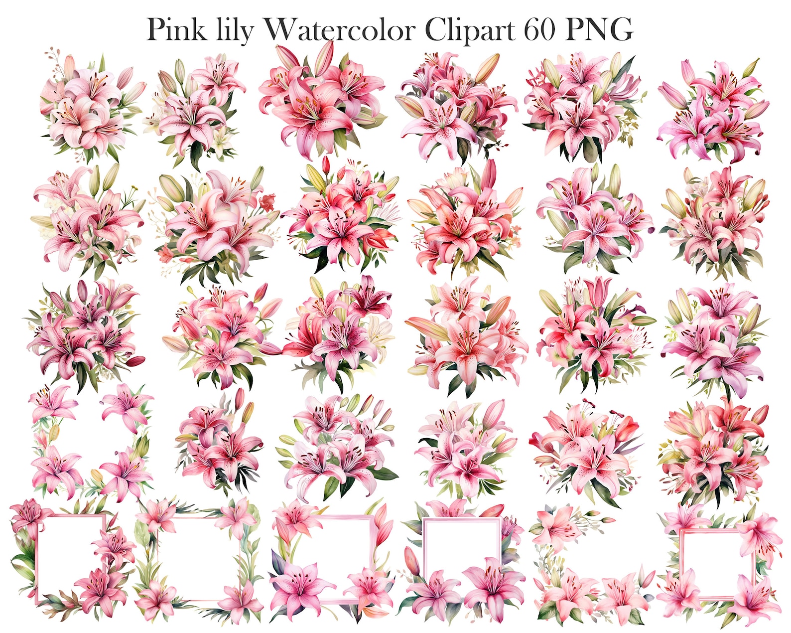 Pink Lily PNG, Watercolor Lily Clipart, Wedding Bouquet Wreath, Lily ...