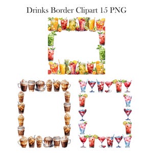 Drinks Border Clipart, Watercolor Drinks PNG, Coffee, Digital Download ...