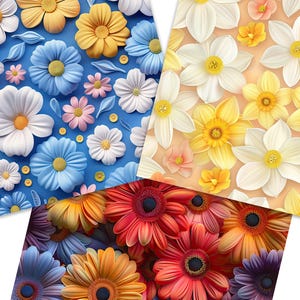 3D Flower Digital Paper, Flower Background, Scrapbook Papers, Spring ...