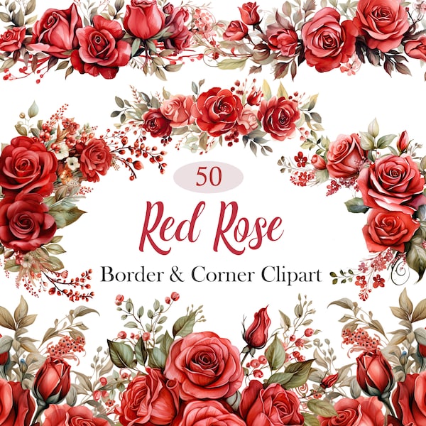 Red Flowers Clipart - Etsy UK