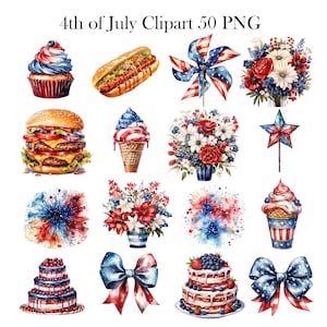 4th of July Clipart Bundle, Watercolor Patriotic Clipart PNG ...