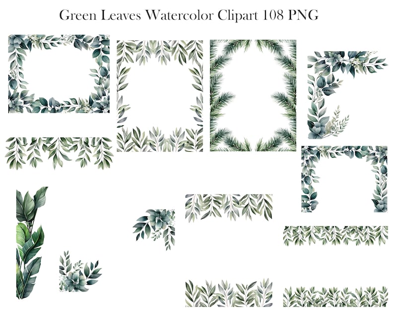 Green Leaf PNG, Green Leaves Watercolor Clipart Bundle, Greenery ...