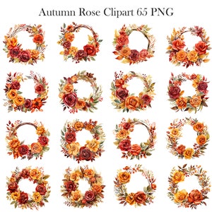 Autumn Rose PNG, Fall Flower Clipart Bundle, Watercolor Fall Rose ...