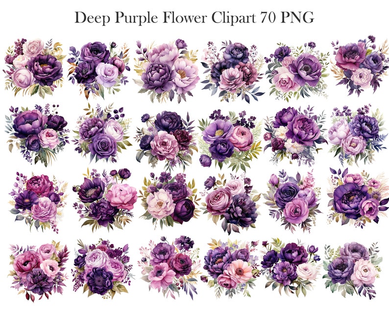 Deep Purple Flower PNG, Watercolor Purple Floral Clipart, Purple Flower ...