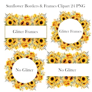 Sunflower Borders Clipart, Watercolor Sunflower Frame Clipart, Flower ...