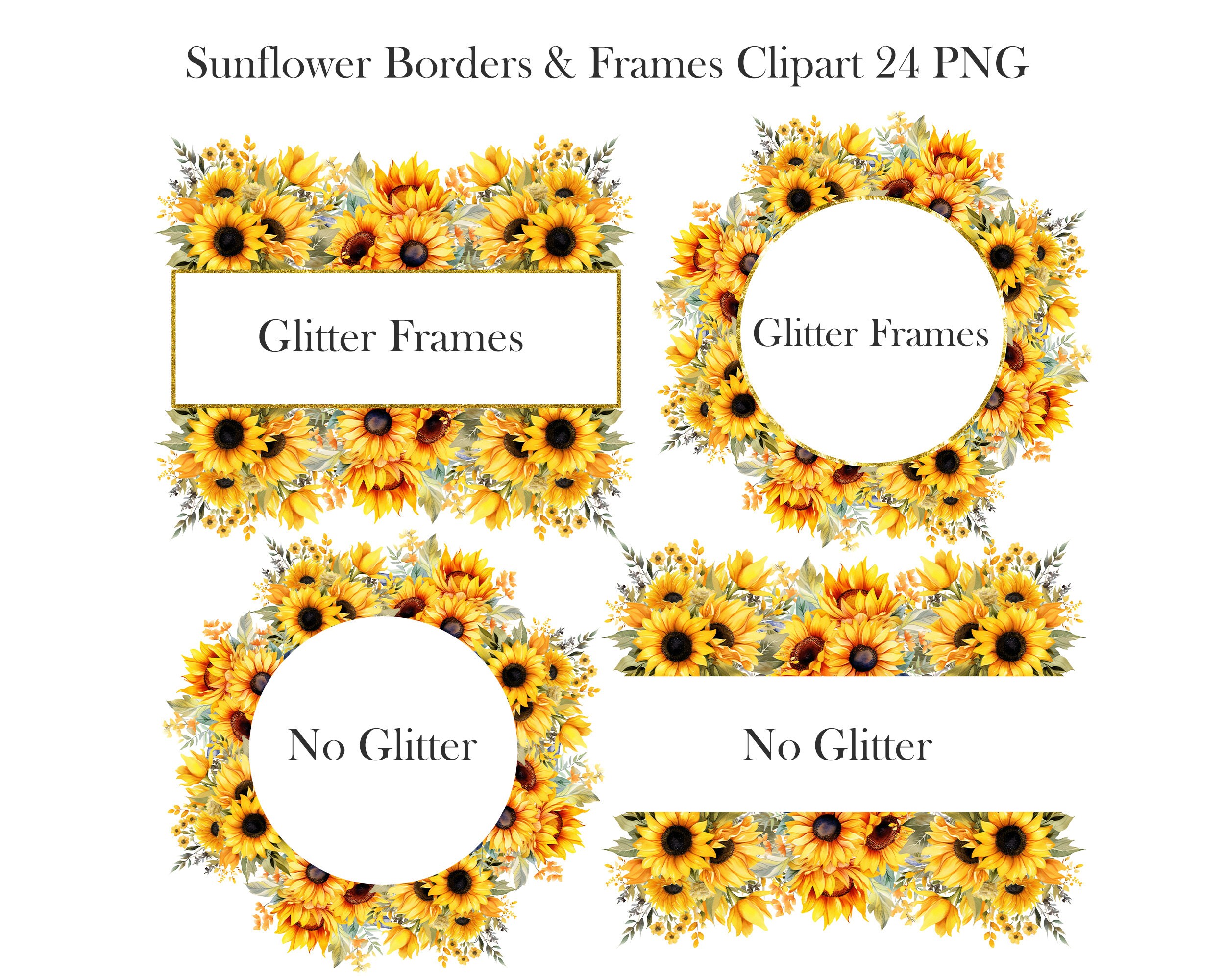 Sunflower Borders Clipart, Watercolor Sunflower Frame Clipart, Flower ...