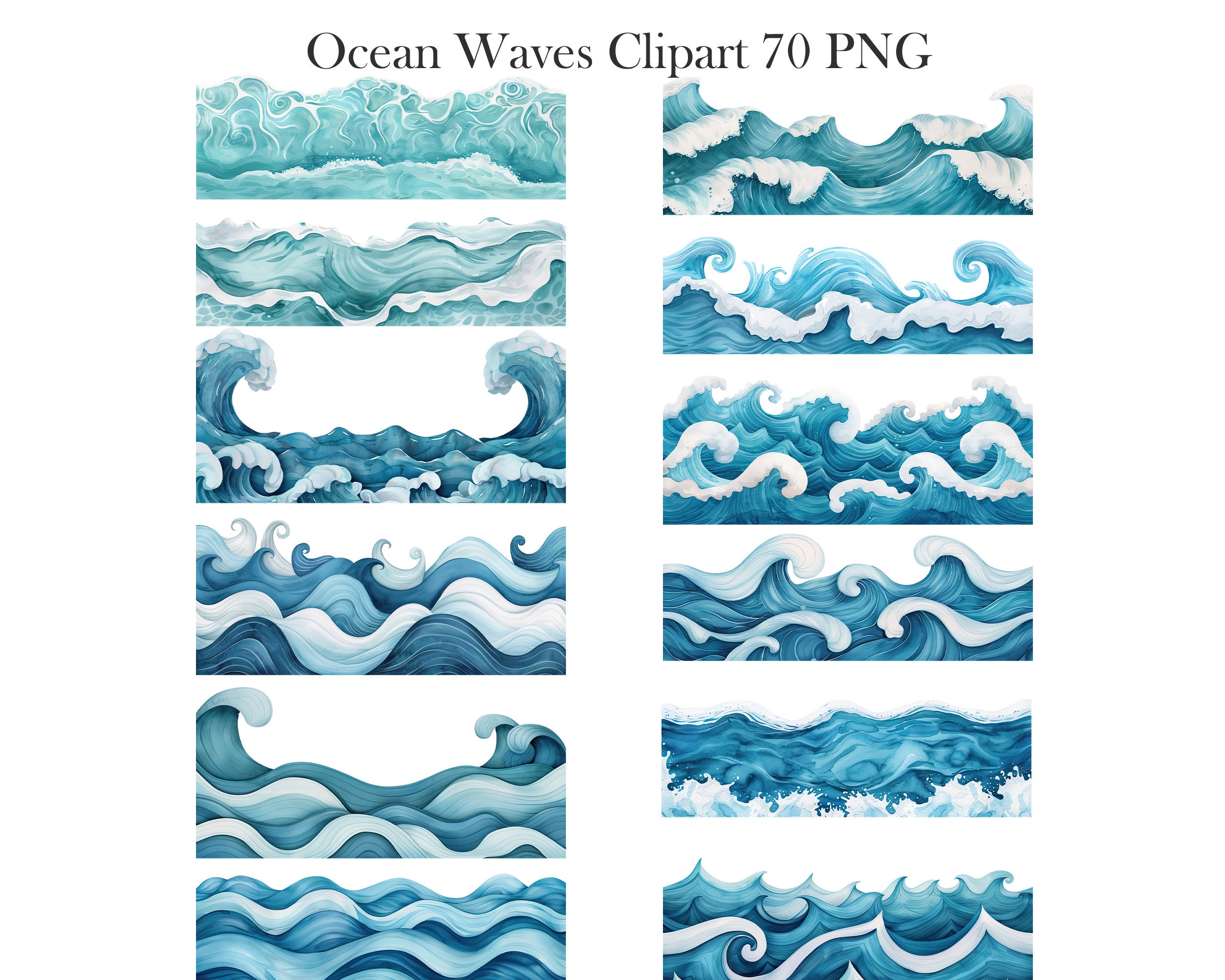 Ocean Waves Border Clipart, Watercolor Wave PNG Bundle, Waves ...