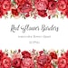 Red Flower Border Clipart, Watercolor Red Floral PNG Bundle, Flower ...