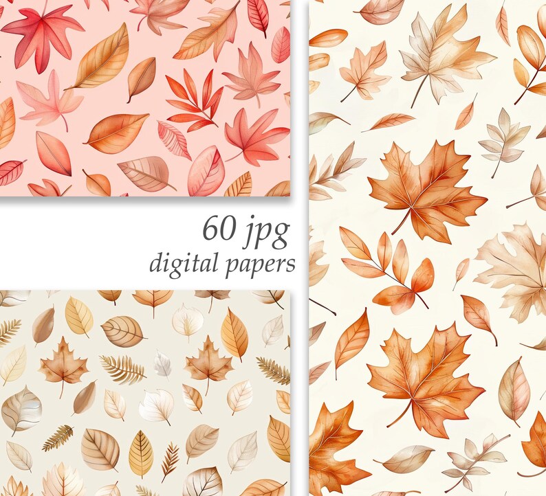 Autumn Leaves Digital Paper, Autumn Background Bundle, Scrapbook Paper ...