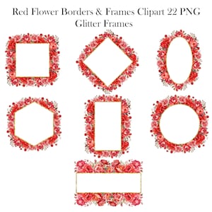Red Flower Border Clipart, Watercolor Red Floral PNG Bundle, Flower ...