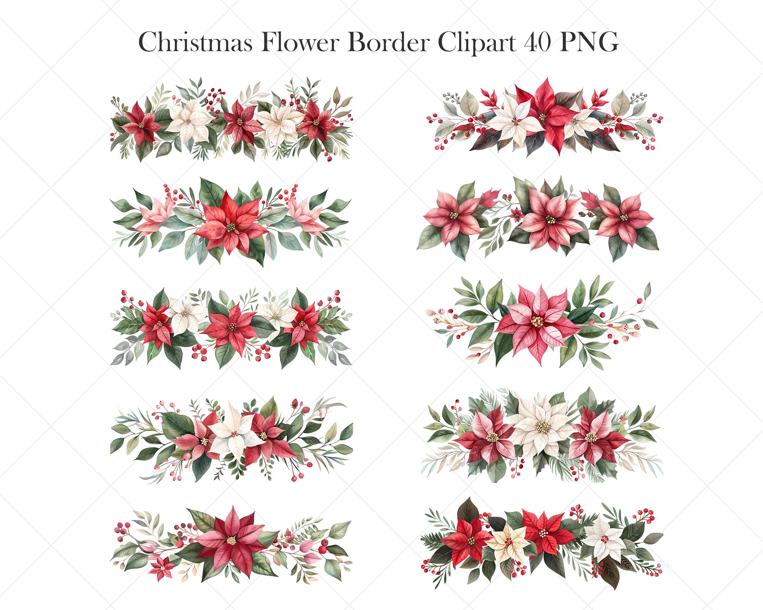 Christmas Border Clipart, Watercolor Poinsettia PNG, Christmas Flower ...