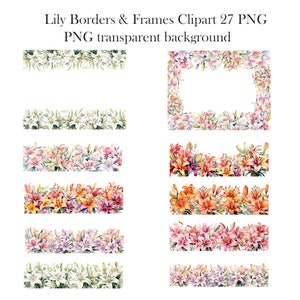 Lily Border Clipart, Watercolor Lily Frame Clipart, Flower Borders ...