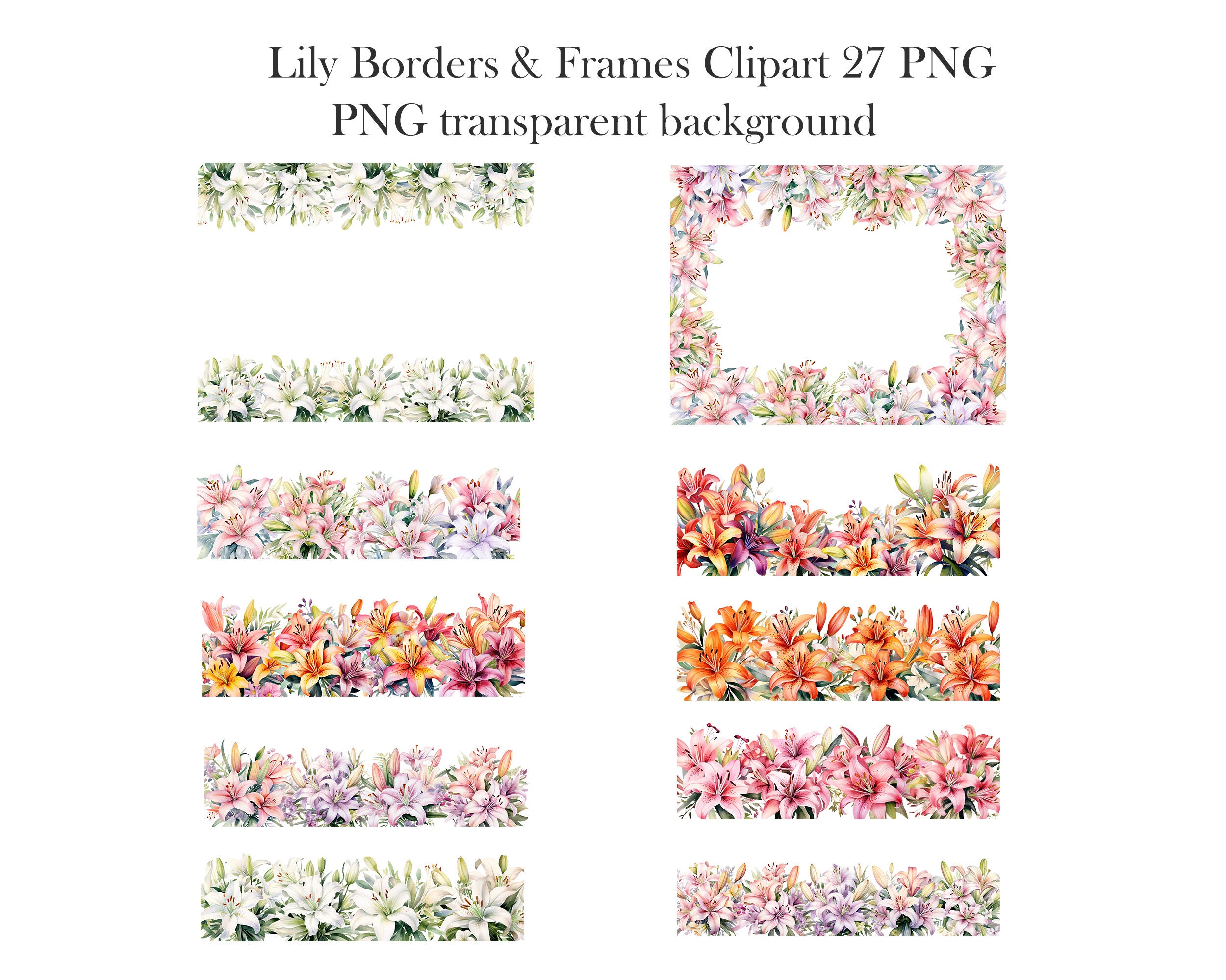 Lily Border Clipart, Watercolor Lily Frame Clipart, Flower Borders ...
