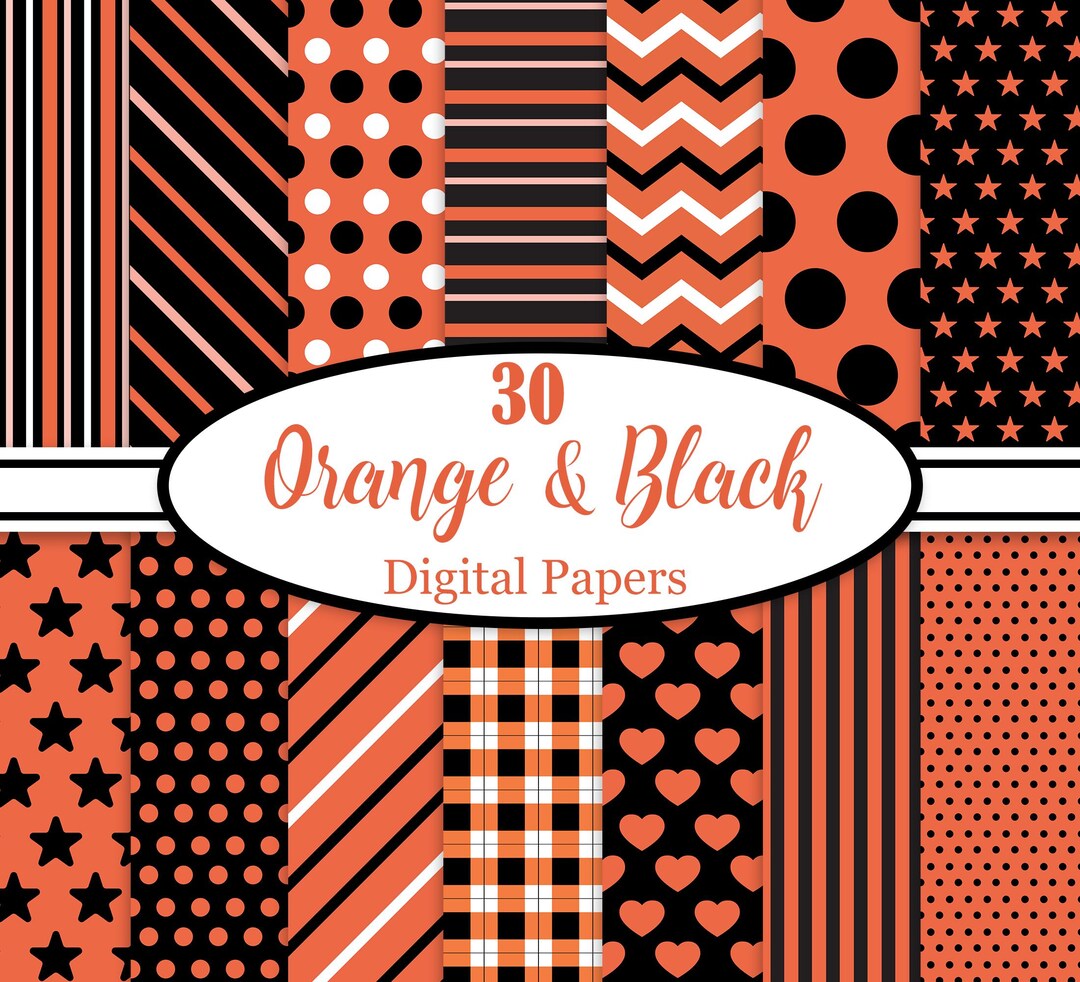 Orange and Black Digital Paper, Orange Background, Black Texture ...