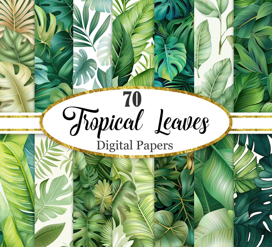 Tropical Leaves Digital Paper, Green Leaf Background, Scrapbook Papers ...