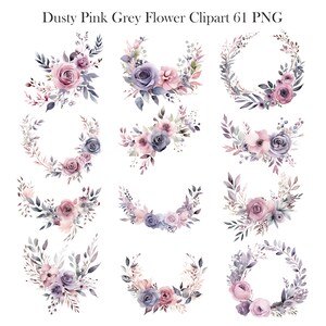 Pink Grey Flower Clipart, Dusty Rose PNG, Wedding Bouquet, Spring ...