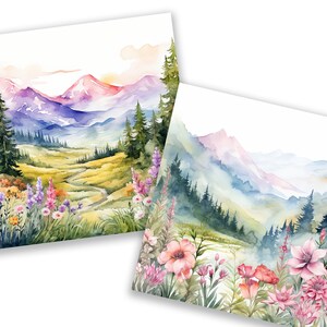 Spring Landscape Digital Paper, Watercolor Spring Scene Background ...