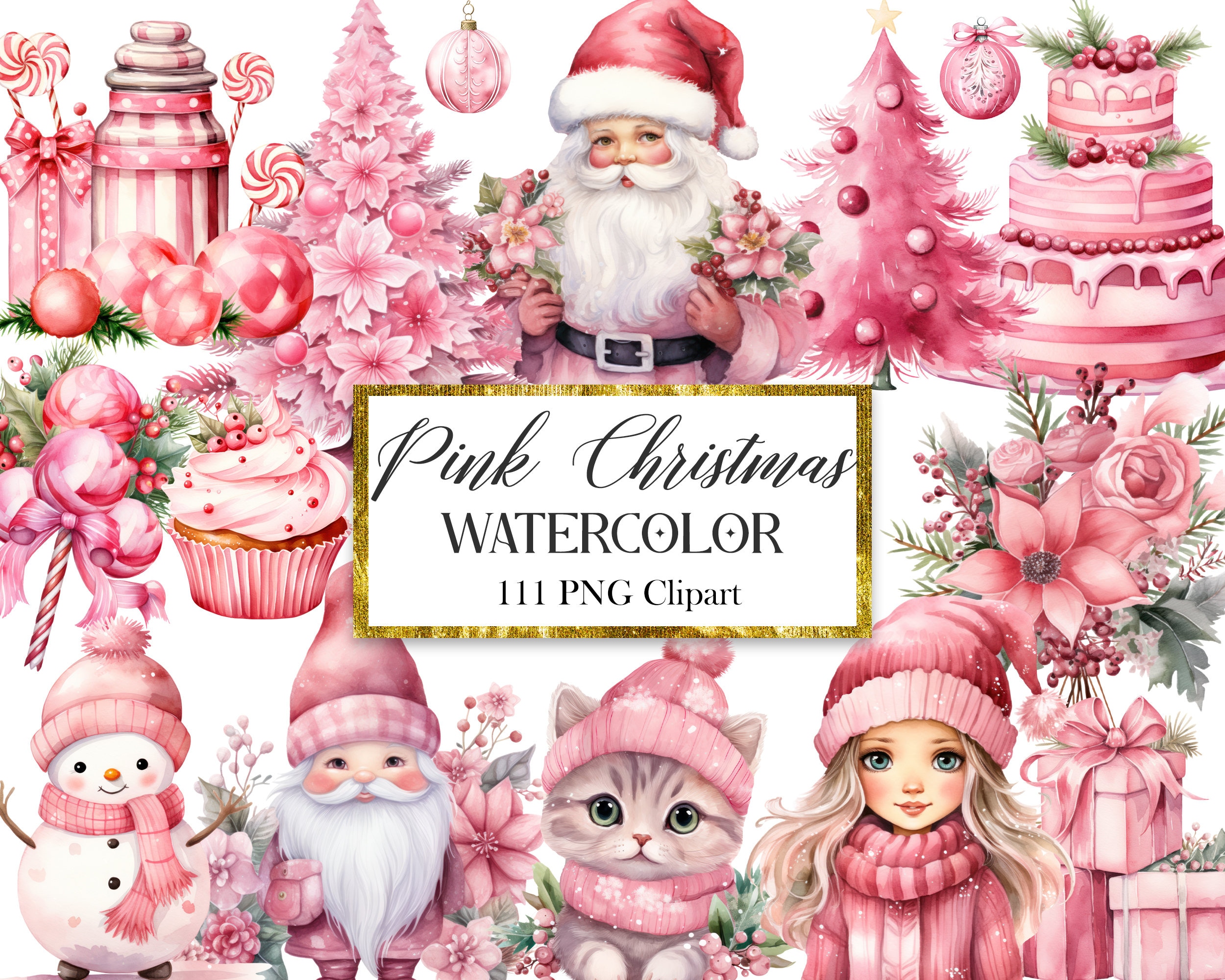 Christmas Clipart Bundle, Watercolor Christmas PNG Bundle, Christmas ...