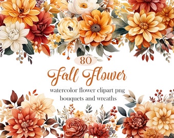 Autumn Flower PNG, Watercolor Fall Flower Clipart Bundle, Floral ...