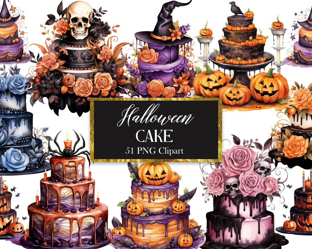 Halloween Cake PNG Watercolor Clipart Spooky Dessert Bundle - Etsy