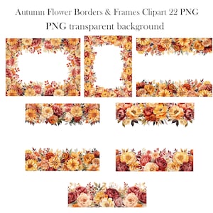 Autumn Flower Border Clipart, Watercolor Fall Flower Border PNG, Flower ...