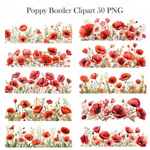 Poppy PNG, Watercolor Poppy Border Clipart, Flower Borders, Digital ...