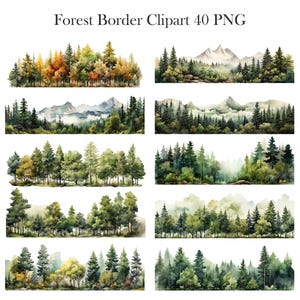 Forest Border Clipart, Watercolor Tree Border PNG, Sublimation, Nature ...