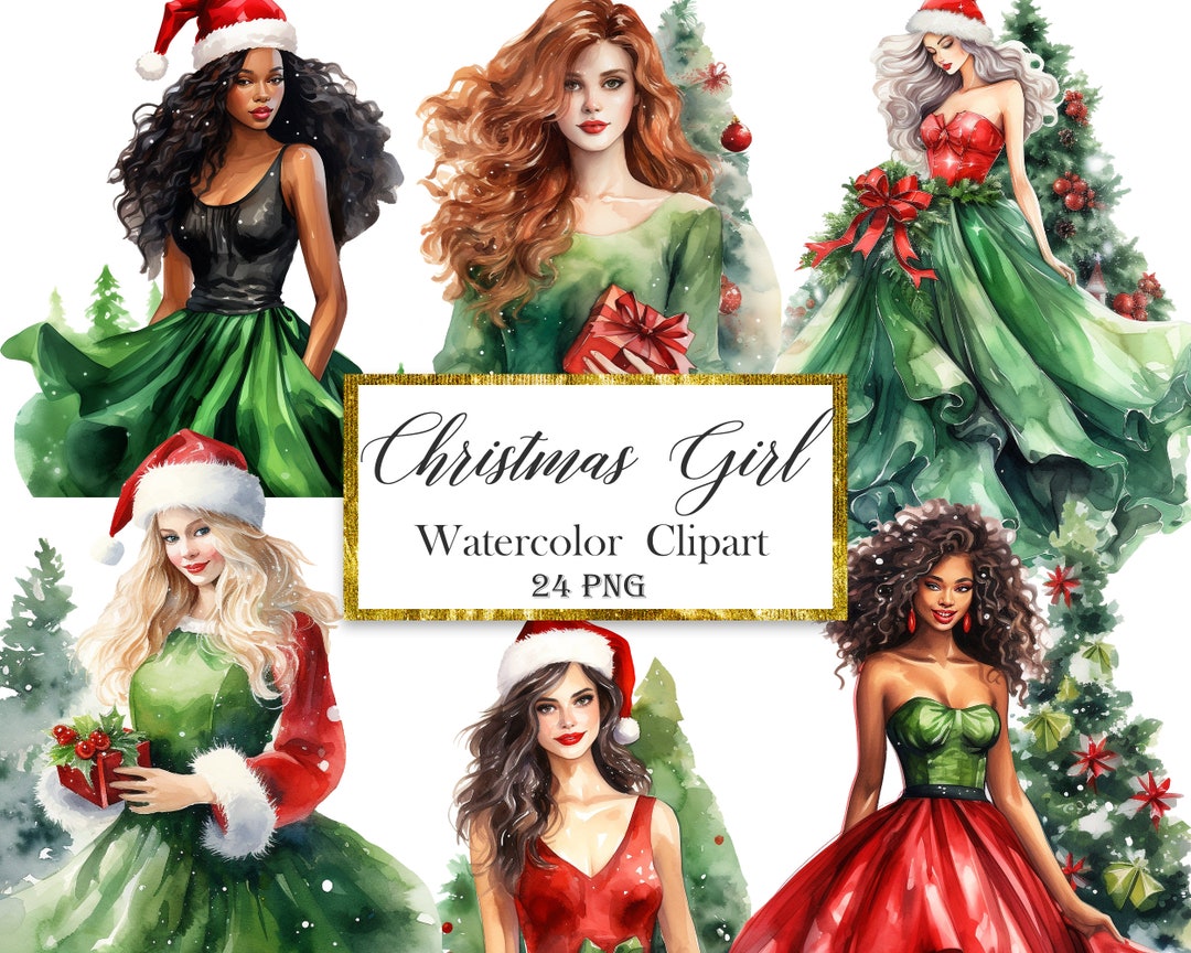 Christmas Girl Watercolor Clipart, Christmas Women PNG, Christmas Decor ...