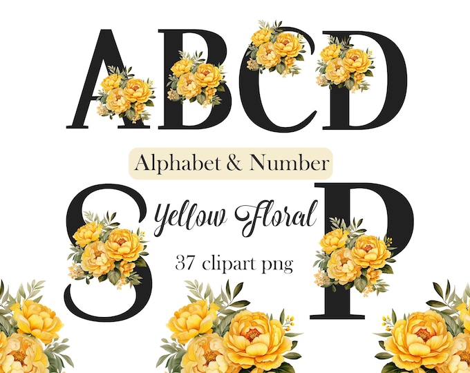 Buttercup Flower Alphabet Clipart - Watercolor PNG Letters - Etsy Canada