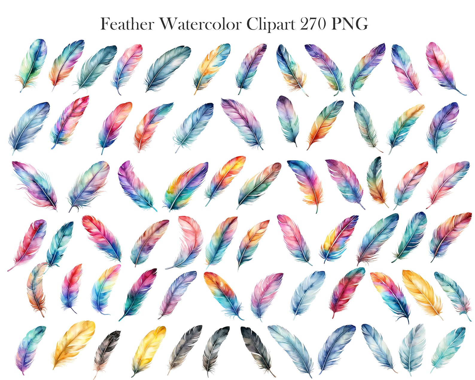 Feather PNG, Watercolor Feather Clipart Bundle, Boho Feather, Colorful Feather, Spring Clipart ...