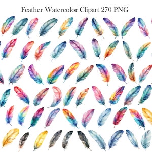 Feather PNG, Watercolor Feather Clipart Bundle, Boho Feather, Colorful Feather, Spring Clipart ...