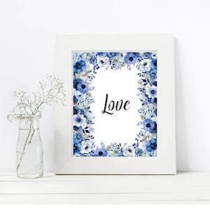 Indigo Blue Flower Border Clipart, Watercolor Flower Borders PNG Bundle ...