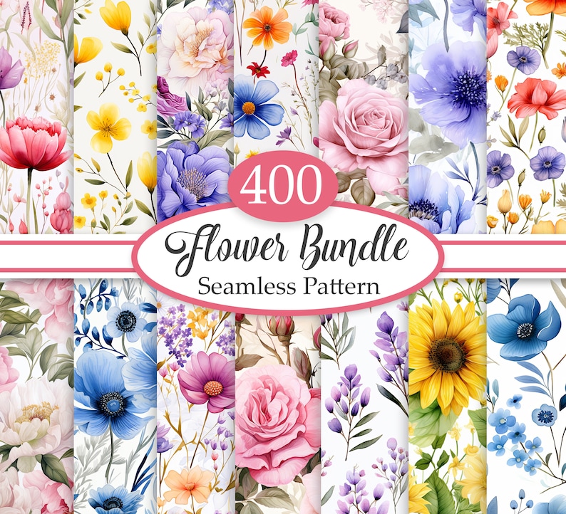 Flower Digital Paper Bundle, Watercolor Floral Background, Scrapbook ...