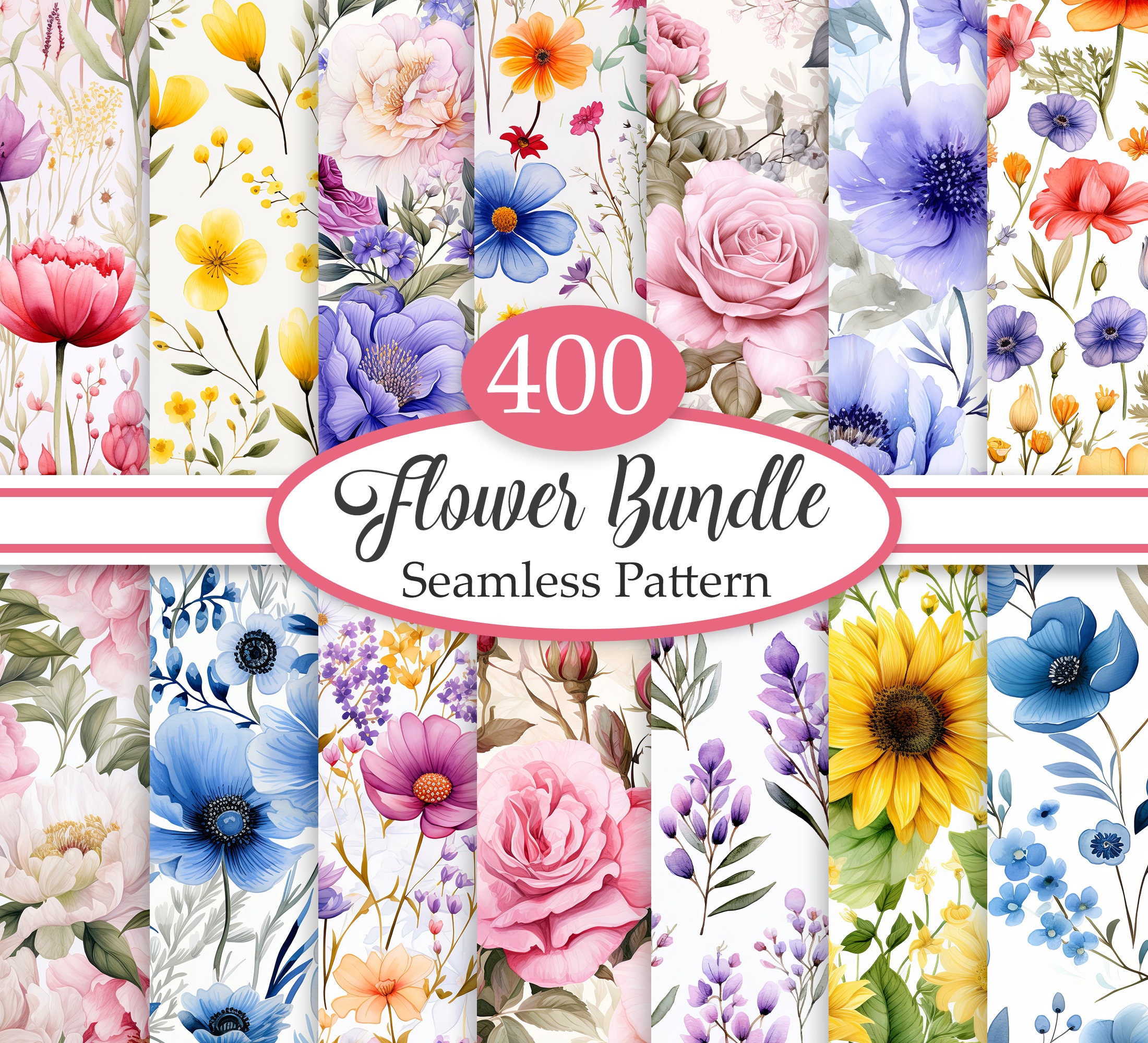 Flower Digital Paper Bundle, Watercolor Floral Background, Scrapbook ...