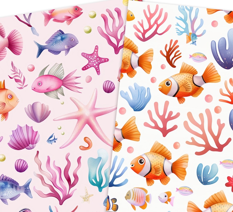 Fish Digital Paper, Fish Background Bundle, Scrapbook Paper, Digital ...