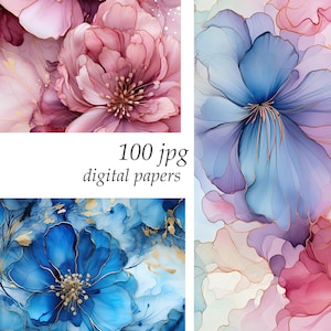 Alcohol Ink Flower Digital Paper, Floral Background Bundle, Scrapbook ...