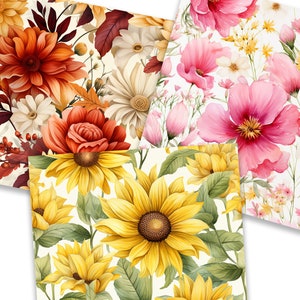 Flower Digital Paper Bundle, Watercolor Floral Background, Scrapbook ...