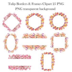 Tulip Border Clipart, Watercolor Tulip Frame Clipart Bundle, Flower ...