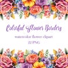 Green Flower Border Clipart, Watercolor Floral Border PNG Bundle ...