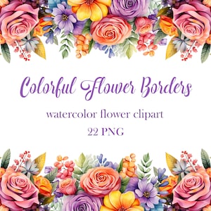 Colorful Flower Border Clipart, Watercolor Rainbow Flower Frame PNG ...