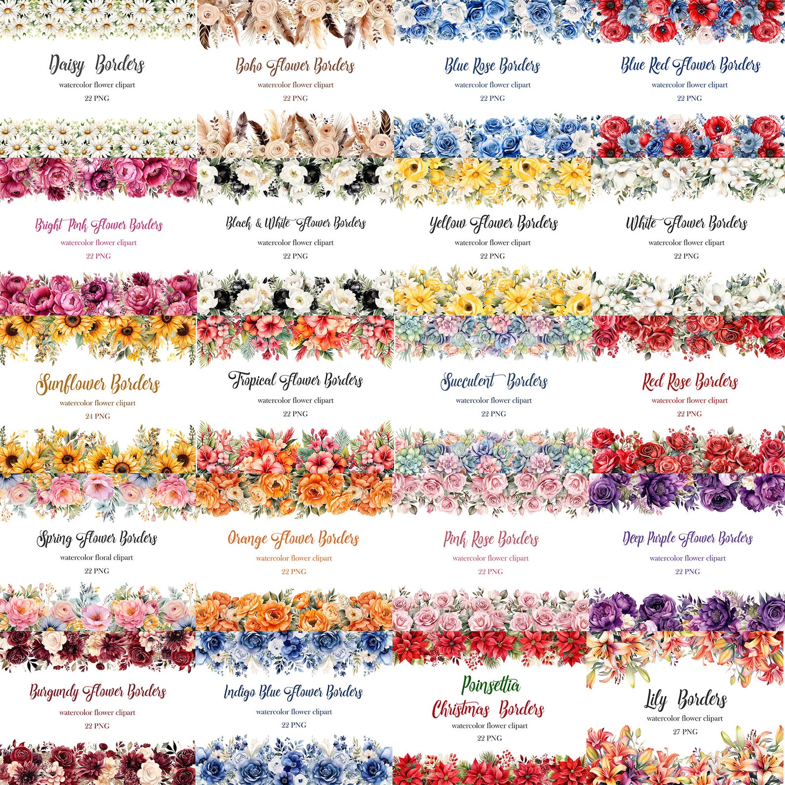 Flower Clipart Bundle, Watercolor Floral Clipart, Flower PNG ...