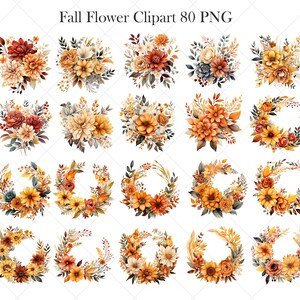 Fall Flower PNG, Watercolor Autumn Flower Clipart Bundle, Floral ...