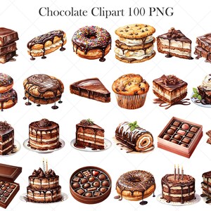 Chocolate Clipart Bundle, Watercolor Chocolate PNG, Sweet Treats ...