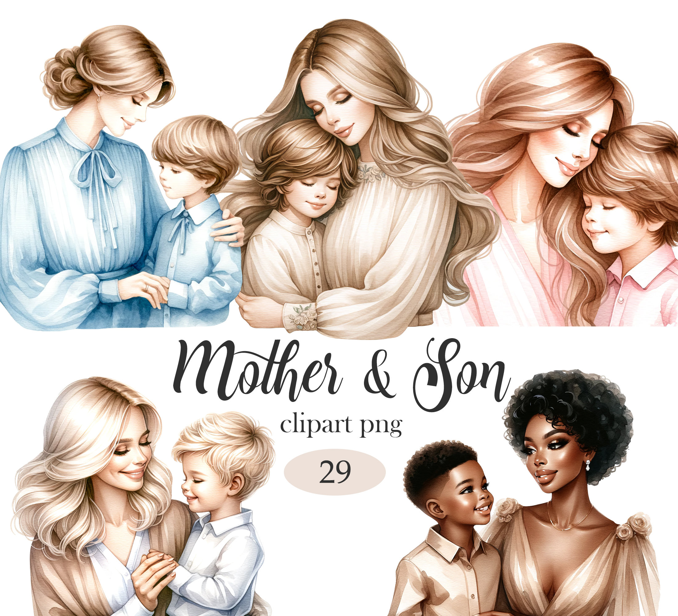 Mothers Day Clipart Bundle, Mom and Son Clipart, Mother Day PNG ...