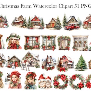 Christmas Farm Watercolor Clipart Bundle, Christmas Sublimation ...