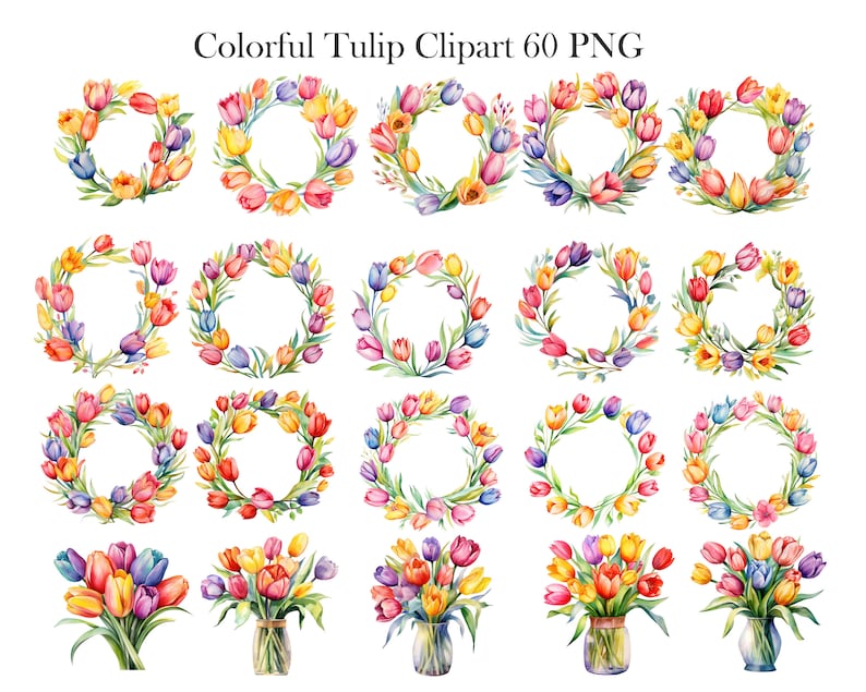 Colorful Tulip Watercolor Clipart, Tulip PNG, Watercolor Floral Clipart ...