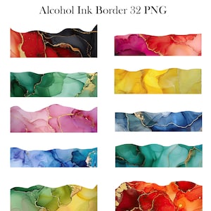 Alcohol Ink Border Clipart, Colorful Ink Borders PNG, Scrapbook, Junk ...