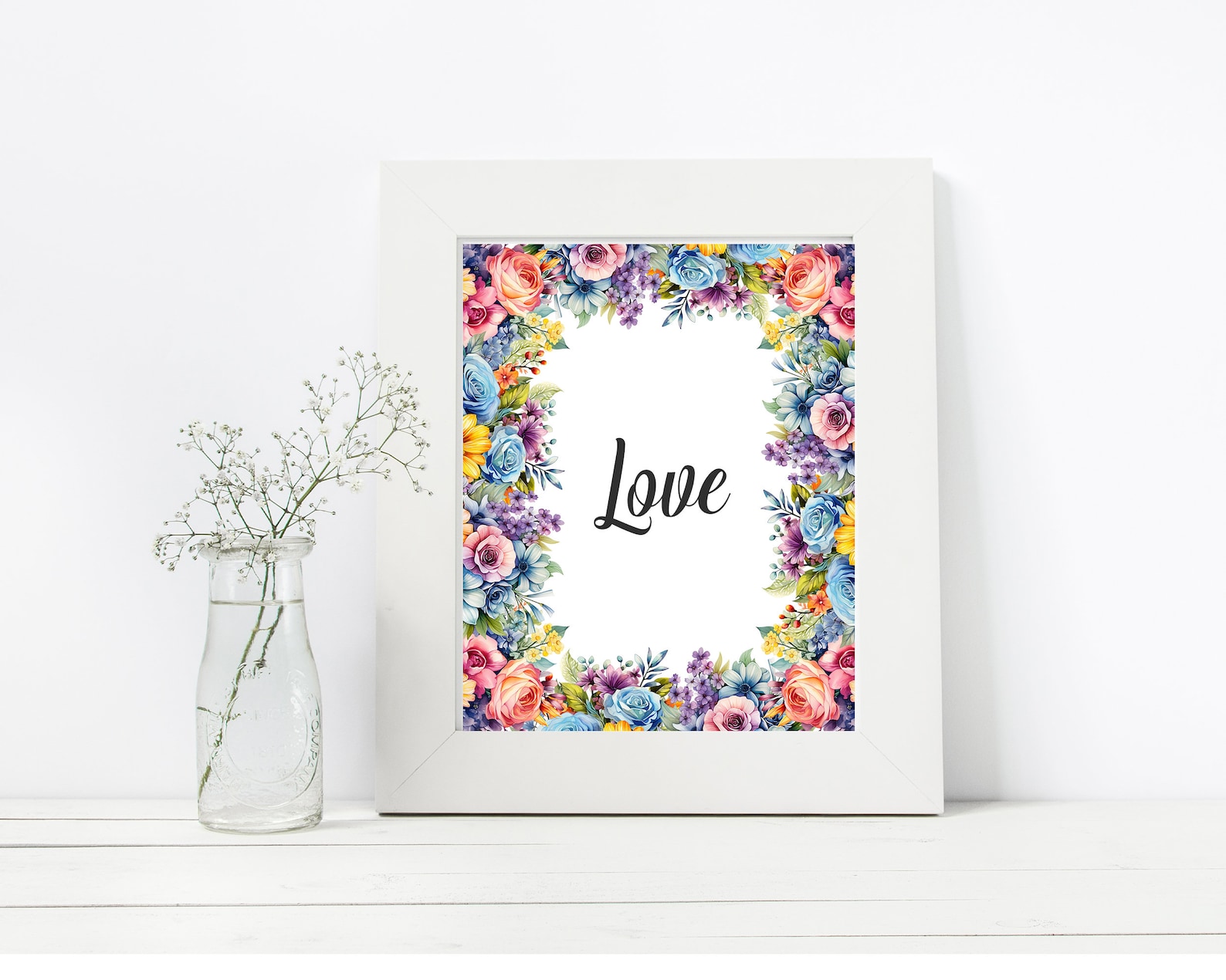 Colorful Flower Border Clipart, Watercolor Rainbow Flower Frame PNG ...